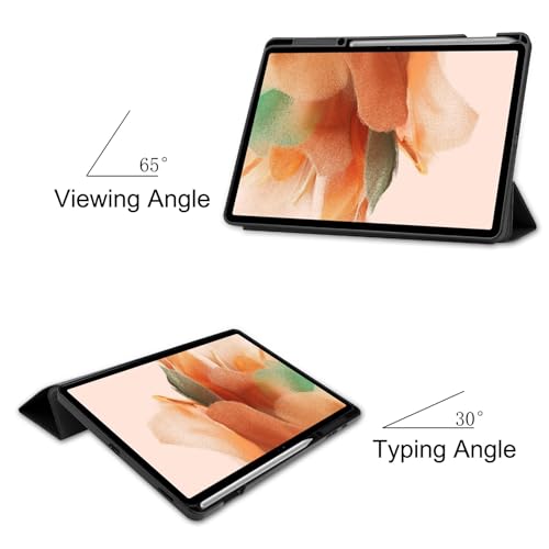 Case for Samsung Galaxy Tab S7 FE 12.4-Inch 2021 Release Model (SM-T730/733/736/738) Smart Slim Tri-Fold Tablet TPU Leather Cover With Auto Wake/Sleep for Samsung Galaxy Tab S7 FE Cover (Black)