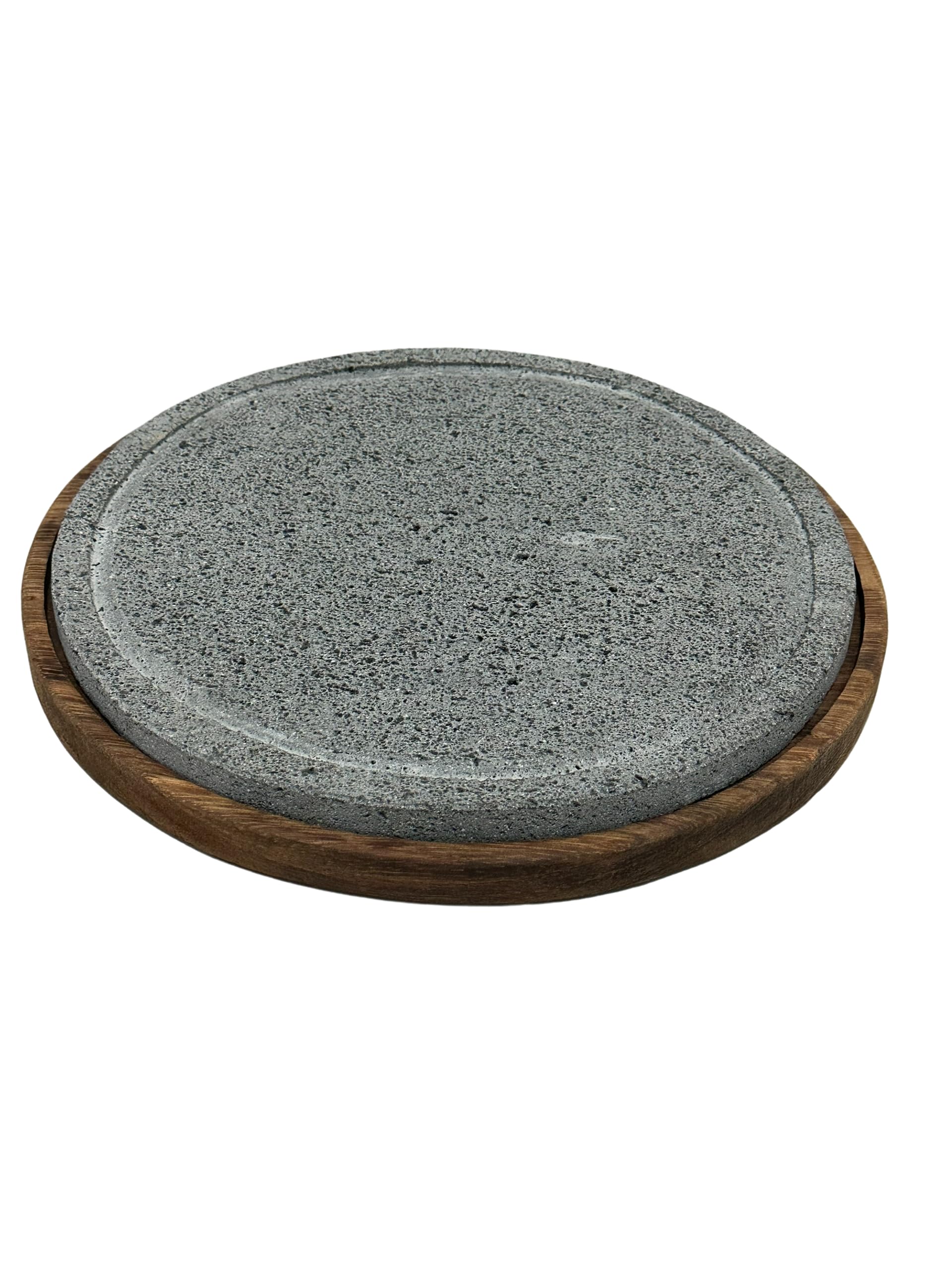 CEMCUI - 12.6-inch Artisanal Volcanic Stone Comal with Parota Wood Base - Authentic Mexican Cooking Stone for Grilling & Baking