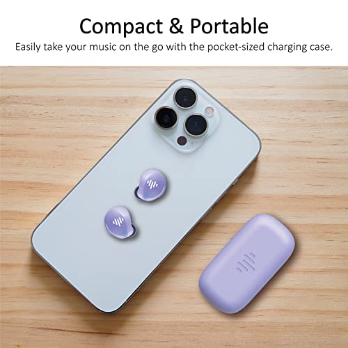 iLuv myBuds Wireless Earbuds, Bluetooth 5.3, Built-in Microphone, 20 Hour Playtime, IPX6 Waterproof Protection, Compatible with Apple & Android, Includes Charging Case & 4 Ear Tips, TB100 Purple