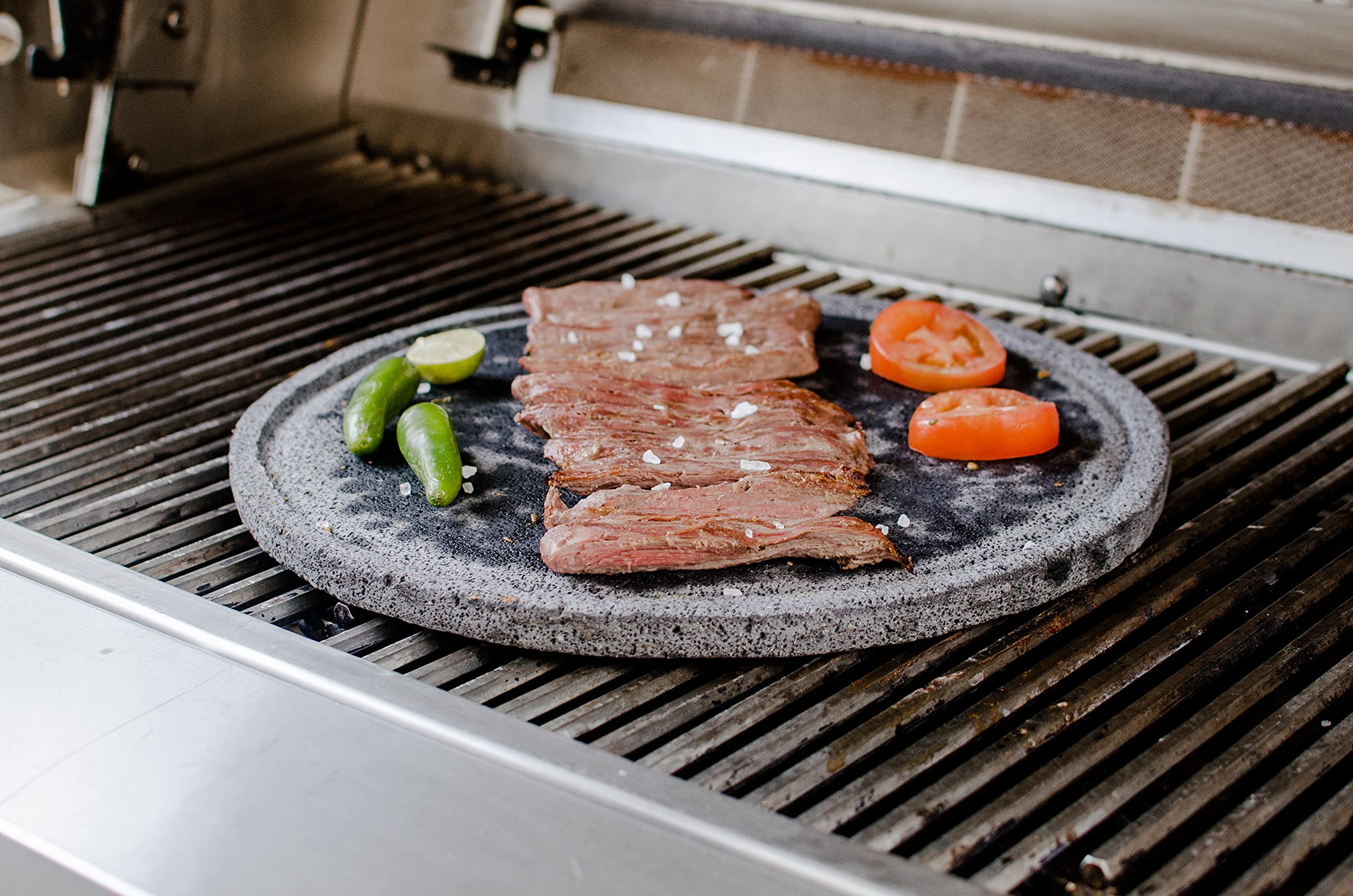 CEMCUI - 12.6-inch Artisanal Volcanic Stone Comal with Parota Wood Base - Authentic Mexican Cooking Stone for Grilling & Baking