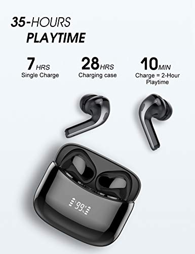 Tiksounds Wireless Earbuds, Bluetooth Headphones with Microphone, IPX7 Waterproof, 35H Playtime with LED Power Display, High-Fidelity Stereo Earphones for Sports and Work