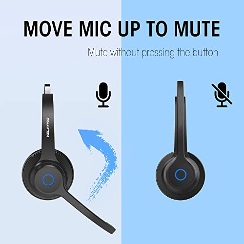 VELKPRO Wireless Headset with Microphone for PC, Truck Driver Bluetooth Headphones, Hands Free Single On Ear Headphone with Adjustable Headband, Communication Accessories for Office, Call Center Work