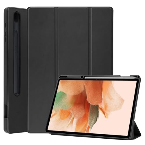 Case for Samsung Galaxy Tab S7 FE 12.4-Inch 2021 Release Model (SM-T730/733/736/738) Smart Slim Tri-Fold Tablet TPU Leather Cover With Auto Wake/Sleep for Samsung Galaxy Tab S7 FE Cover (Black)