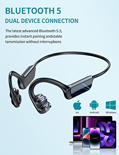 Bone Conduction Headphones, ๐ฎ๐ฌ๐ฎ๐ฏ ๐๐ฅ๐๐ง๐๐๐๐ Dual Speaker Open Ear Headphones Bluetooth 5.3, Sweatproof Sports Wireless Earphones with Mic for Running, Cycling, Hiking, Driving and Fitness
