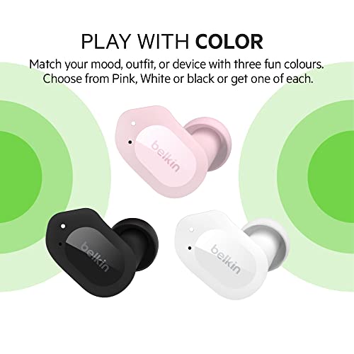 Belkin Wireless Earbuds, SoundForm Play True Wireless Earphones with USB-C Quick Charge, IPX5 Sweat and Water Resistant, 38 Hour Play Time, Compatible with iPhone, Galaxy, Pixel and More - Pink