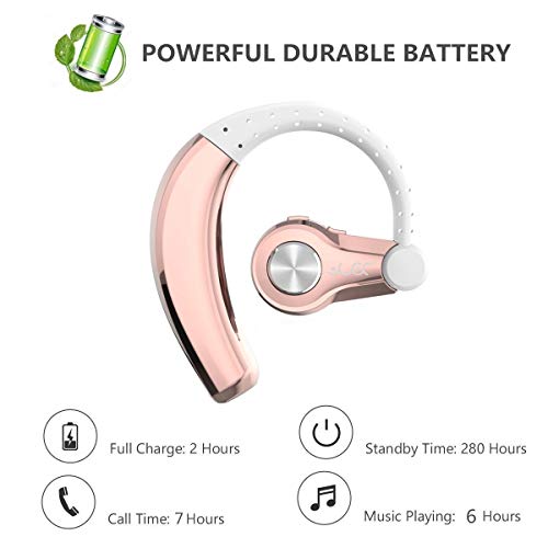PONYBRO Wireless Headset with Mic,Unmatched Comfy Wireless Earbud w/ 8 Hrs, HiFi Sound Cell Phone Earpiece Hands Free Headphone Compatible with Android/iPhone/Smartphones/Laptop, Rose Gold