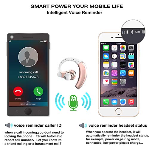 PONYBRO Wireless Headset with Mic,Unmatched Comfy Wireless Earbud w/ 8 Hrs, HiFi Sound Cell Phone Earpiece Hands Free Headphone Compatible with Android/iPhone/Smartphones/Laptop, Rose Gold