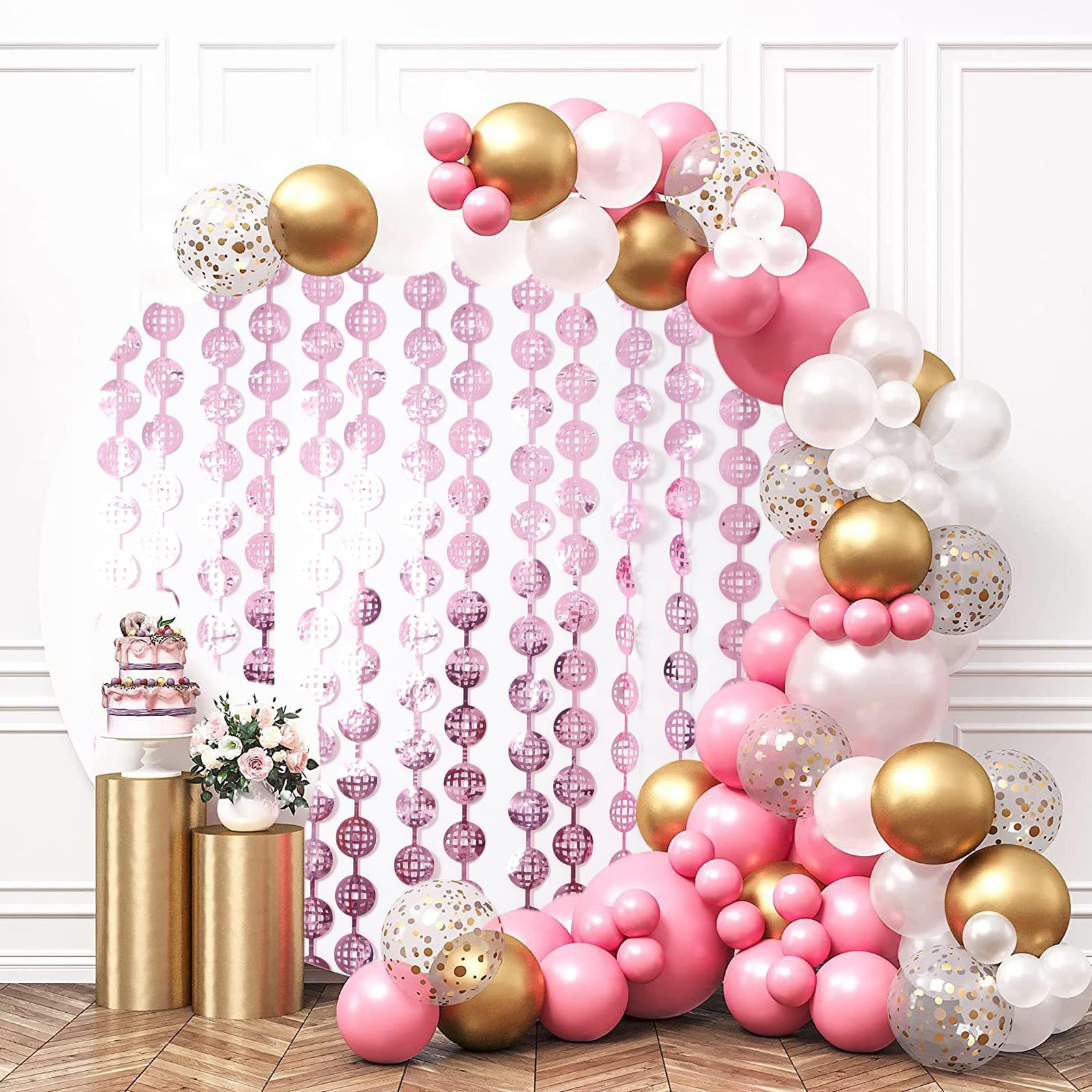 2 Packs Bachelorette Party Decorations 70s 80s Retro Disco Party Party Decorations Disco Ball Foil Curtain Bachelorette Party Supplies Backdrop Curtains Foil Fringe Curtains (Rose Gold)