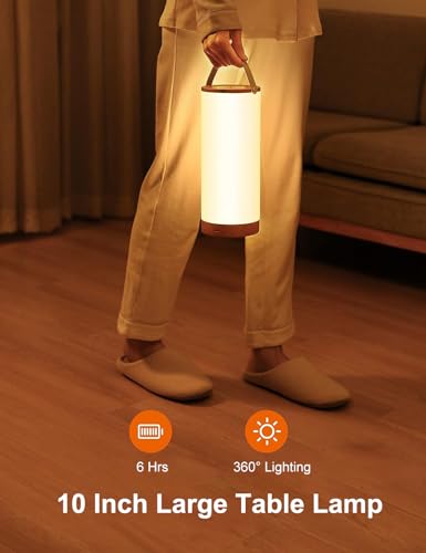 sympa Cordless Table Lamp - 10 Inch Rechargeable LED Desk Lamp, Dimming Bedside Table Lamp for Bedroom and Office, Portable Touch Table Lamp for Outdoor & Camping, 360° Eye-Care Lighting