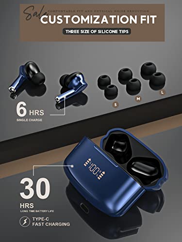 Wireless Earbuds, ANC+ENC Bluetooth 5.3 Headphones LED Power Display Earphones Wireless Charging Case 30Hrs Playback IPX6 Waterproof in-Ear Headsets with Mic for TV Smart Phone Computer Laptop Sports