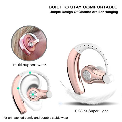 PONYBRO Wireless Headset with Mic,Unmatched Comfy Wireless Earbud w/ 8 Hrs, HiFi Sound Cell Phone Earpiece Hands Free Headphone Compatible with Android/iPhone/Smartphones/Laptop, Rose Gold