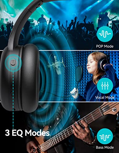 TECKNET Wireless Bluetooth Headphones Over Ear, 65H Playtime Foldable cordless headphones with Soft Ear Cups,Built-in Mic, Deep Bass Hi-Fi Stereo Lightweight Earphones for PC, Cell Phone, Laptop-Black