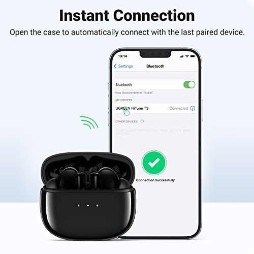 UGREEN HiTune T3 Active Noise Cancelling Wireless Earbuds Bluetooth 5.2, AI-Enhanced Clear Calls Bluetooth Earbuds with mic, Transparency Mode, 10mm Drivers with Bass Boost, HiFi Sound,Fast Pair-Black