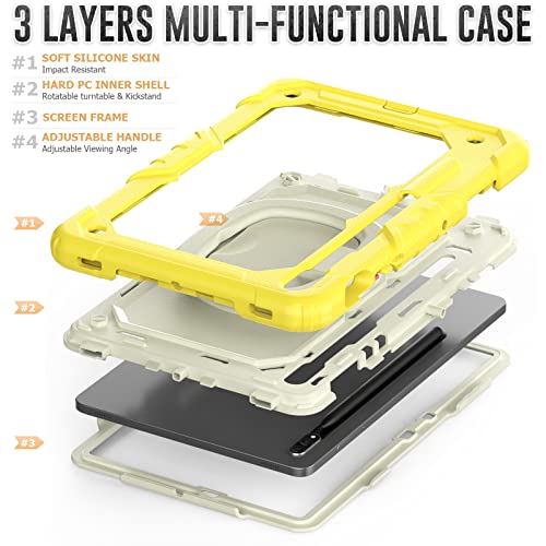 Tablet PC Case Kids Colour Heavy Duty Shockproof TPU Case Compatible with Samsung Galaxy Tab S7 11 inch T870/T875 (2020)/Tab S8 X700/X706(2022)Case,360 Degree Rotating Handle Stand Bracket W Screen Pr