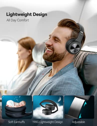 TECKNET Wireless Bluetooth Headphones Over Ear, 65H Playtime Foldable cordless headphones with Soft Ear Cups,Built-in Mic, Deep Bass Hi-Fi Stereo Lightweight Earphones for PC, Cell Phone, Laptop-Black