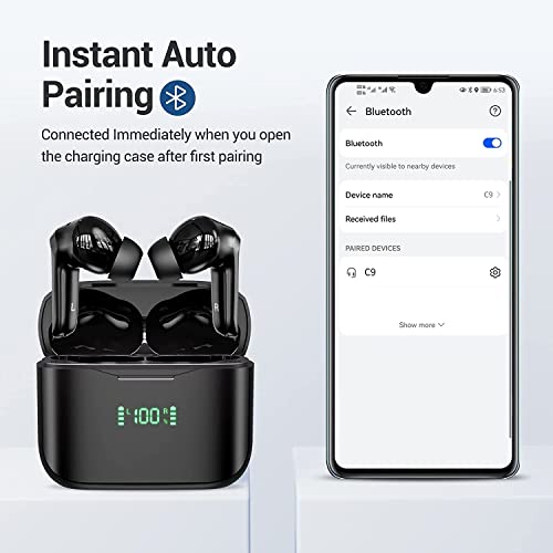 Mood Pie Wireless Earbuds,Bluetooth 5.3 Earbuds with 80H Playtime IPX7 Waterproof Stereo Sound True Wireless Charing Earbuds with 4 Bulit in Microphone Noise Canceling Ear Buds for Sport and Working
