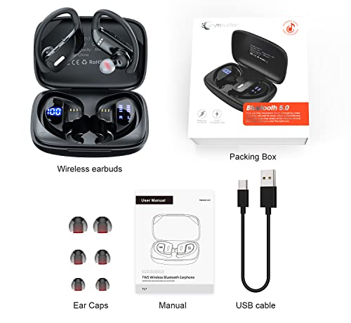 Caymuller Wireless Earbuds Bluetooth Headphones 48Hrs Play Back Sports Earphones with LED Display Built in Mic Deep Bass Stereo in Ear Waterproof Headset for Workout Gaming Running