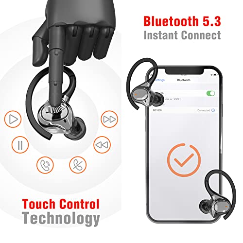 EDKKIE Wireless Earbuds with Earhooks for Small Ears, Mini Wireless Headphones with Microphone, IPX7 Waterproof, 24H Playtime, Stereo Earphones for Sport and Working Out