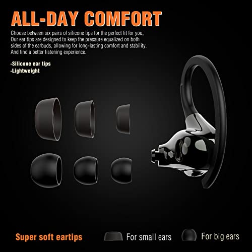 EDKKIE Wireless Earbuds with Earhooks for Small Ears, Mini Wireless Headphones with Microphone, IPX7 Waterproof, 24H Playtime, Stereo Earphones for Sport and Working Out