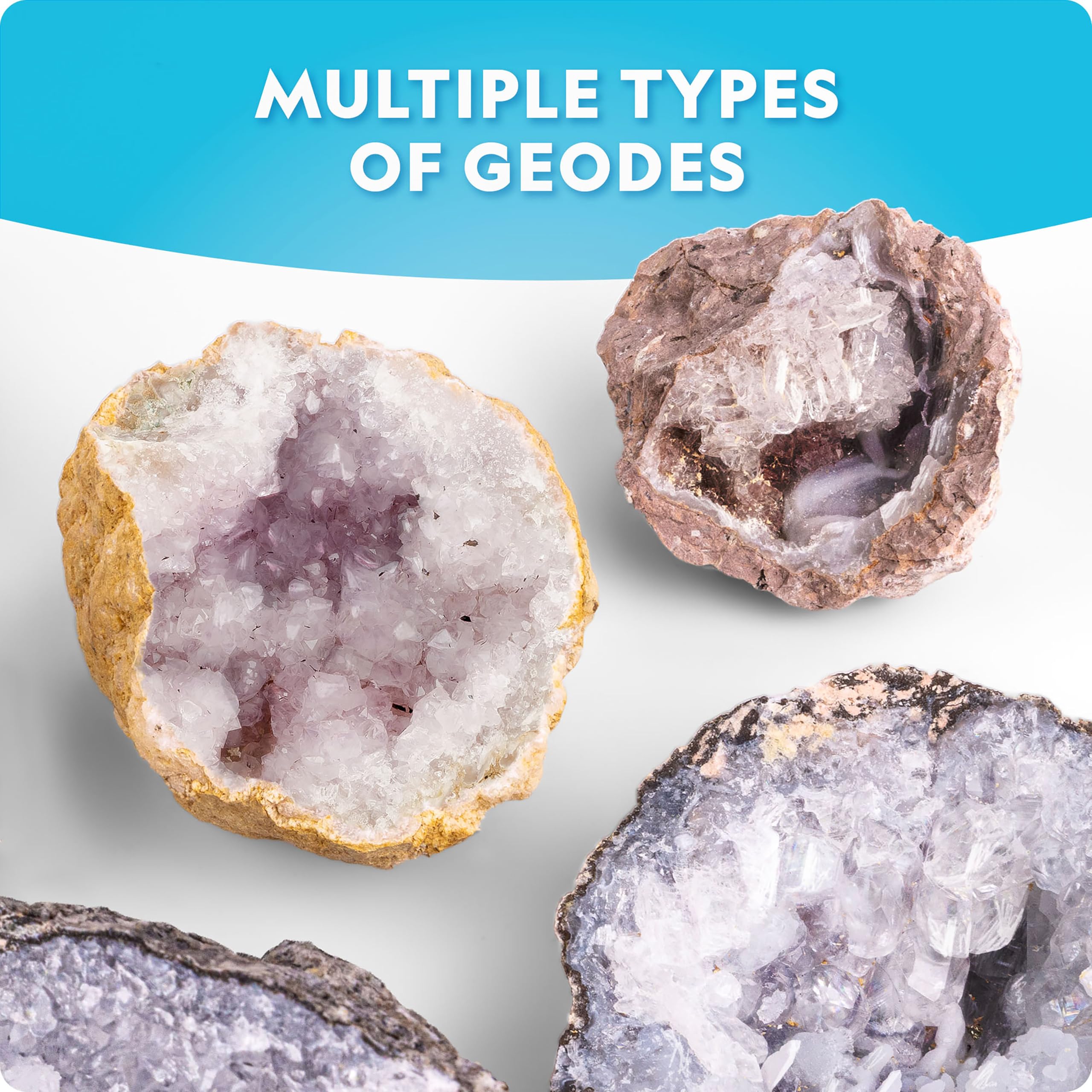 NATIONAL GEOGRAPHIC Break Open 10 Premium Geodes β Includes Goggles, Detailed Learning Guide & 2 Display Stands - Great STEM Science Gift for Mineralogy & Geology Enthusiasts of Any Age