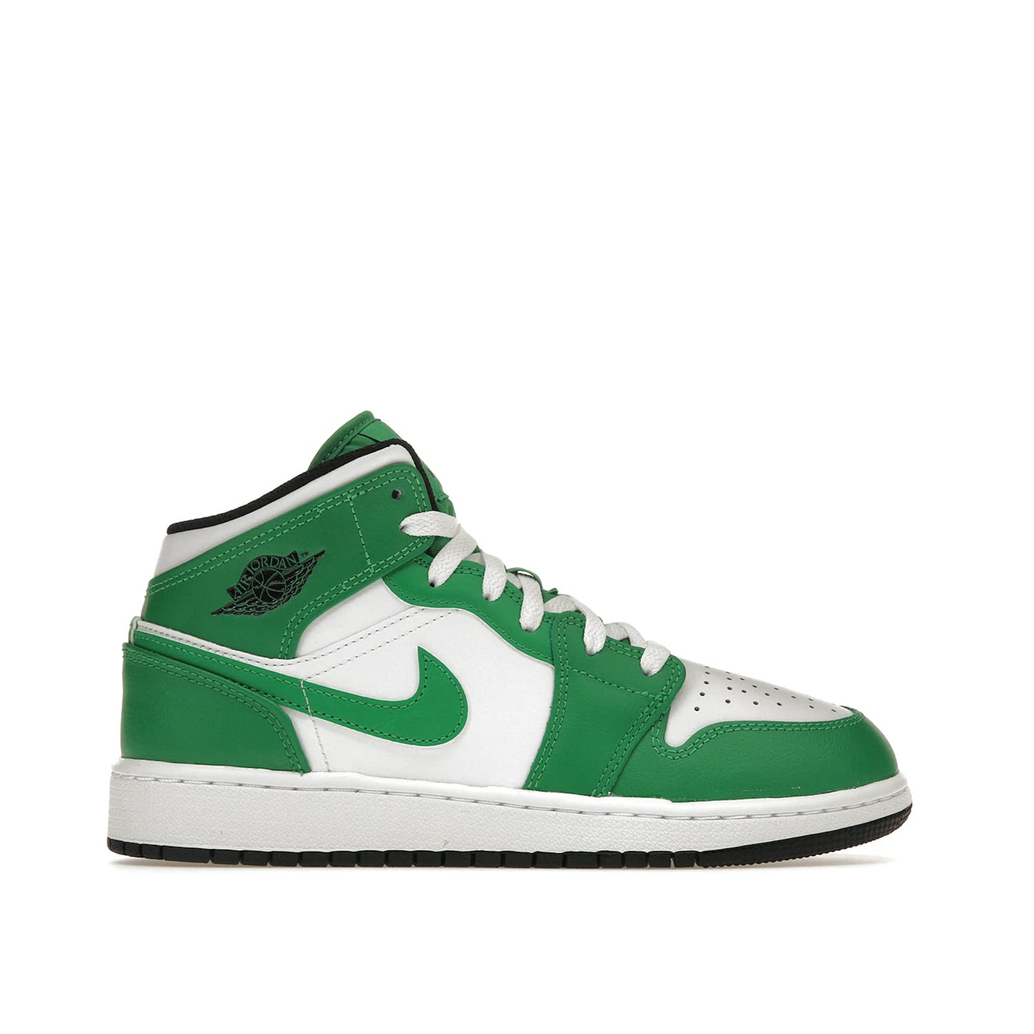 Nike Jordan Air 1 Mid Big Kids' Shoes Size- 4,Lucky Green/Black-white