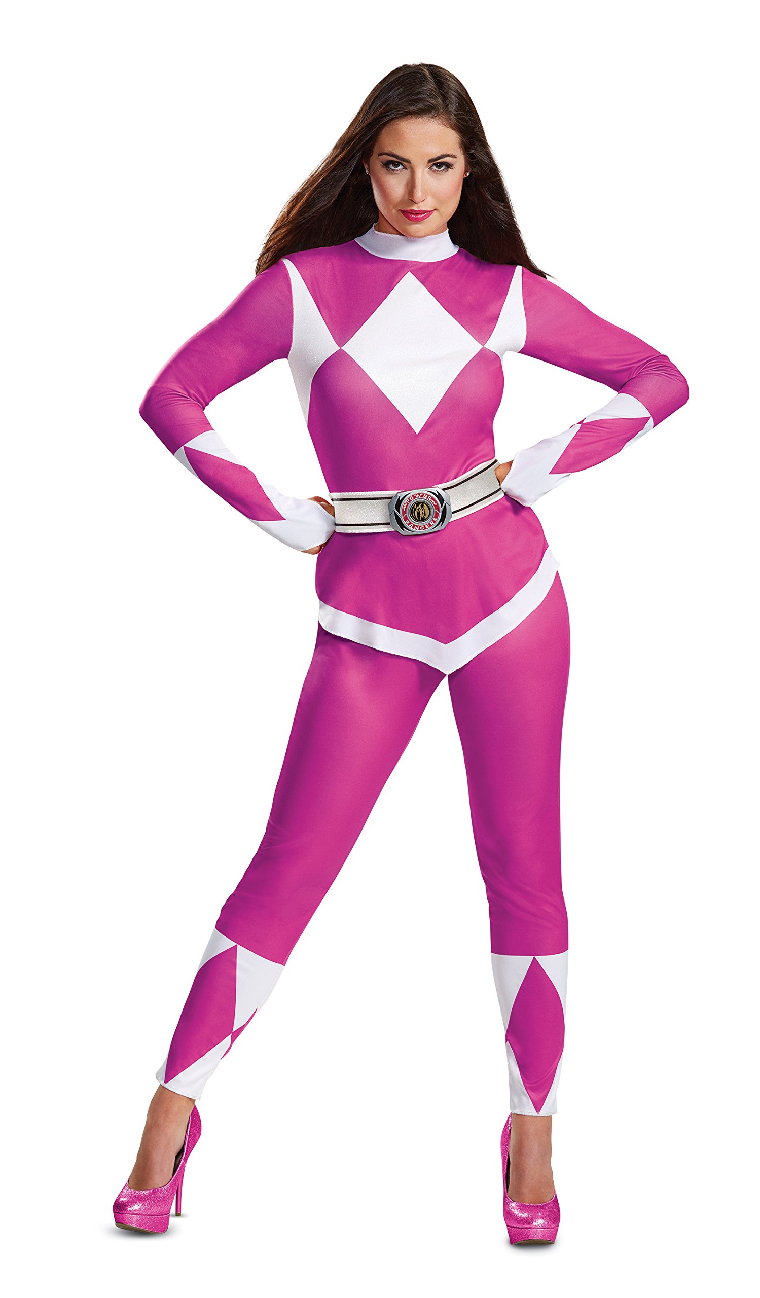 Disguise Women's Pink Costume Power Ranger Cosplay Suit & Mask for Adults, L (12-14)