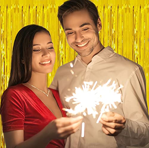 Yilistore 2 Pack Feet Foil Fringe Curtain,Streamer Backdrop,Metallic Tinsel Streamer Curtains for Party Decoration (6.6 * 6.6 Feet, Gold)