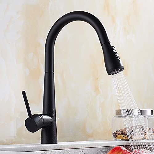 Kitchen Sink Faucet for Bar Farmhouse Commercial, Pull Out Kitchen Tap, Single Handle Kitchen Faucet Mixer, Single Hole 360 Rotate Copper Chrome/Black Swivel Sink Mixer Tap (Color : Black)