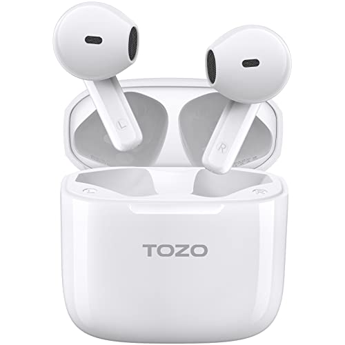 TOZO A3 Wireless Earbuds Bluetooth 5.3 Half in-Ear Lightweight Headsets with Digital Call Noise Reduction,Charging Case with Reset Button Hall Detection,Premium Sound with Long Endurance,White