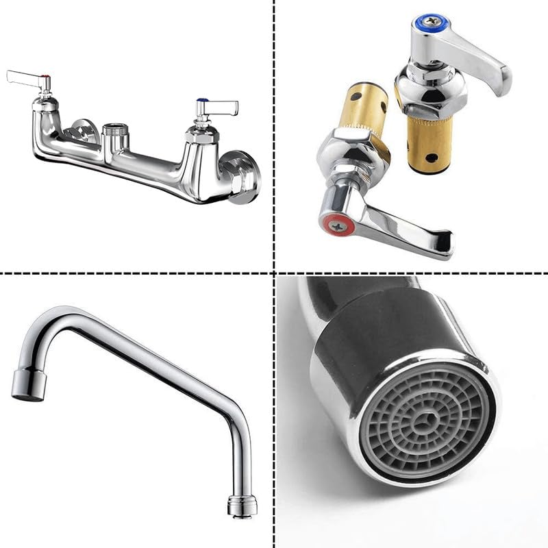 CWM Wall Mount Commercial Sink Faucet 8 Inches Commercial Faucet with 14 Inches Spout