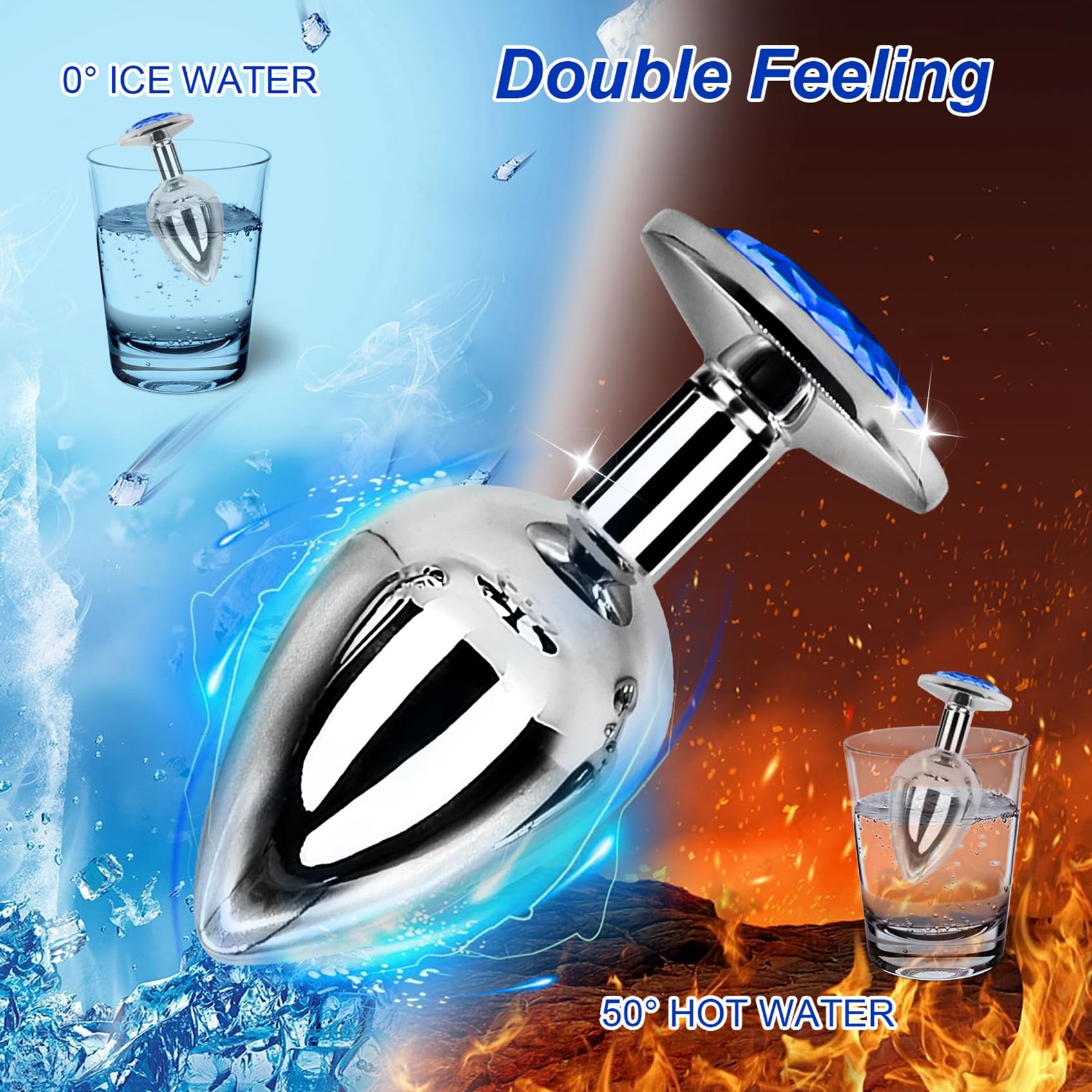3 Sizes Stainless Steel Trainer Kit Suction Cup Realistic Classic Plug Double Headed (Blue