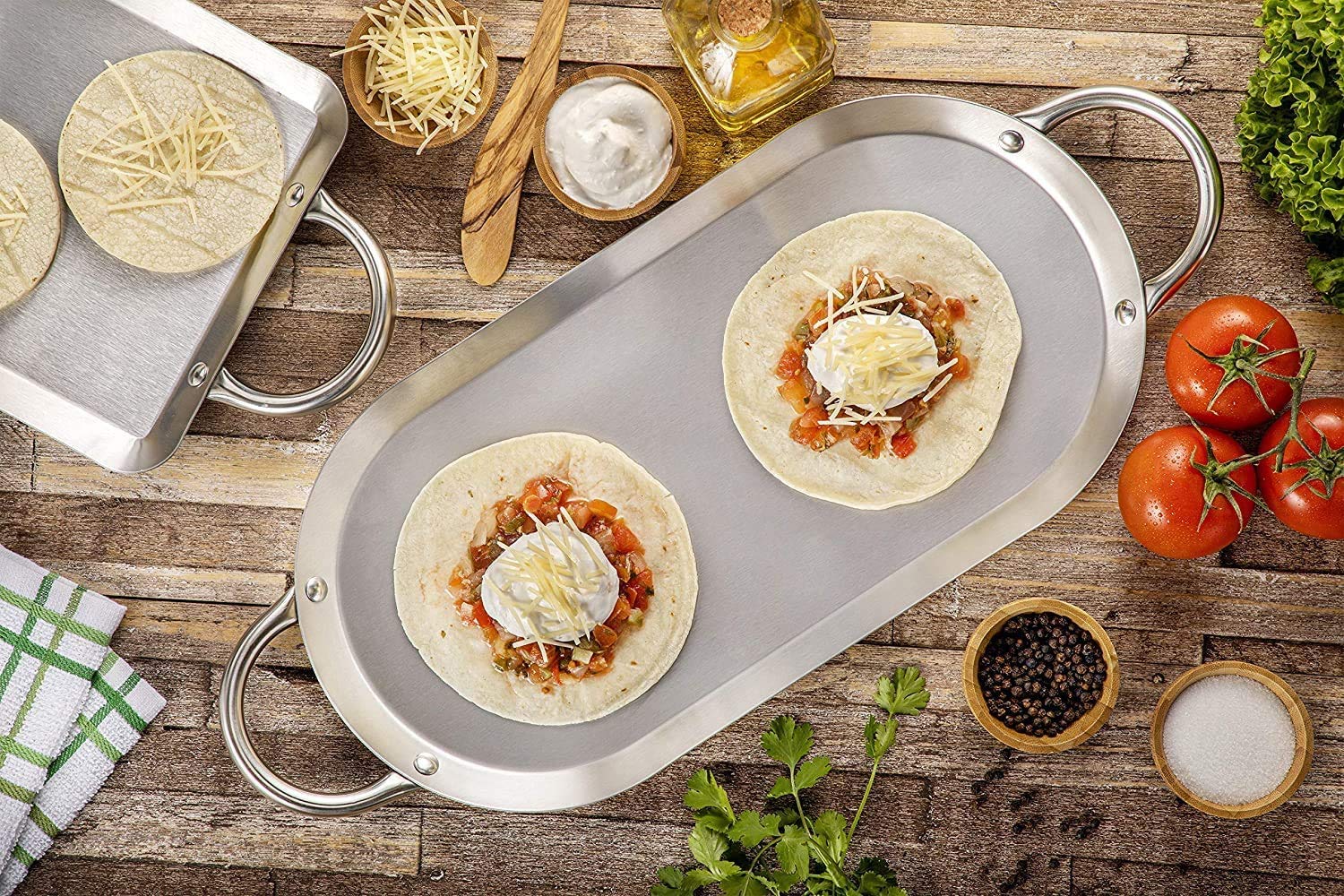 Imusa - L300-40512 IMUSA USA 17" Stainless Steel Oval Comal, Silver