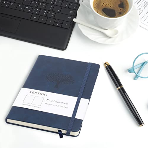 Ruled Journals Notebooks,WERTIOO Leather Diary Hardcover Classic Writing Notebook A5 160 Pages 100 gsm Thick Paper Business Gift for Men Women