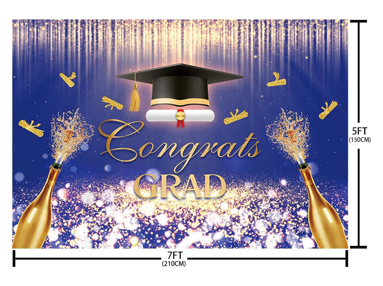 AIBIIN 7x5ft Congrats Grad Backdrop Blue Gold Glitter Graduation Party Decorations Class of 2023 Congratulate Graduation Prom Party Banner Photo Booth Props