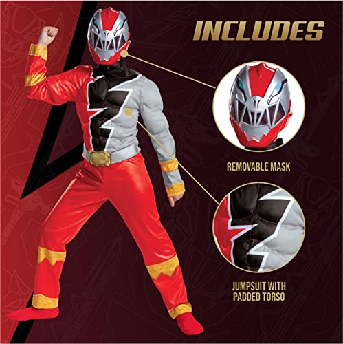 Red Ranger Muscle Costume for Kids, Official Power Rangers Dino Fury Outfit with Mask, Child Size Small (4-6)