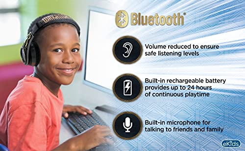 eKids Black Panther Wakanda Forever Bluetooth Headphones, Wireless Headphones with Microphone Includes Aux Cord, Volume Reduced Kids Foldable Headphones for School, Home, or Travel