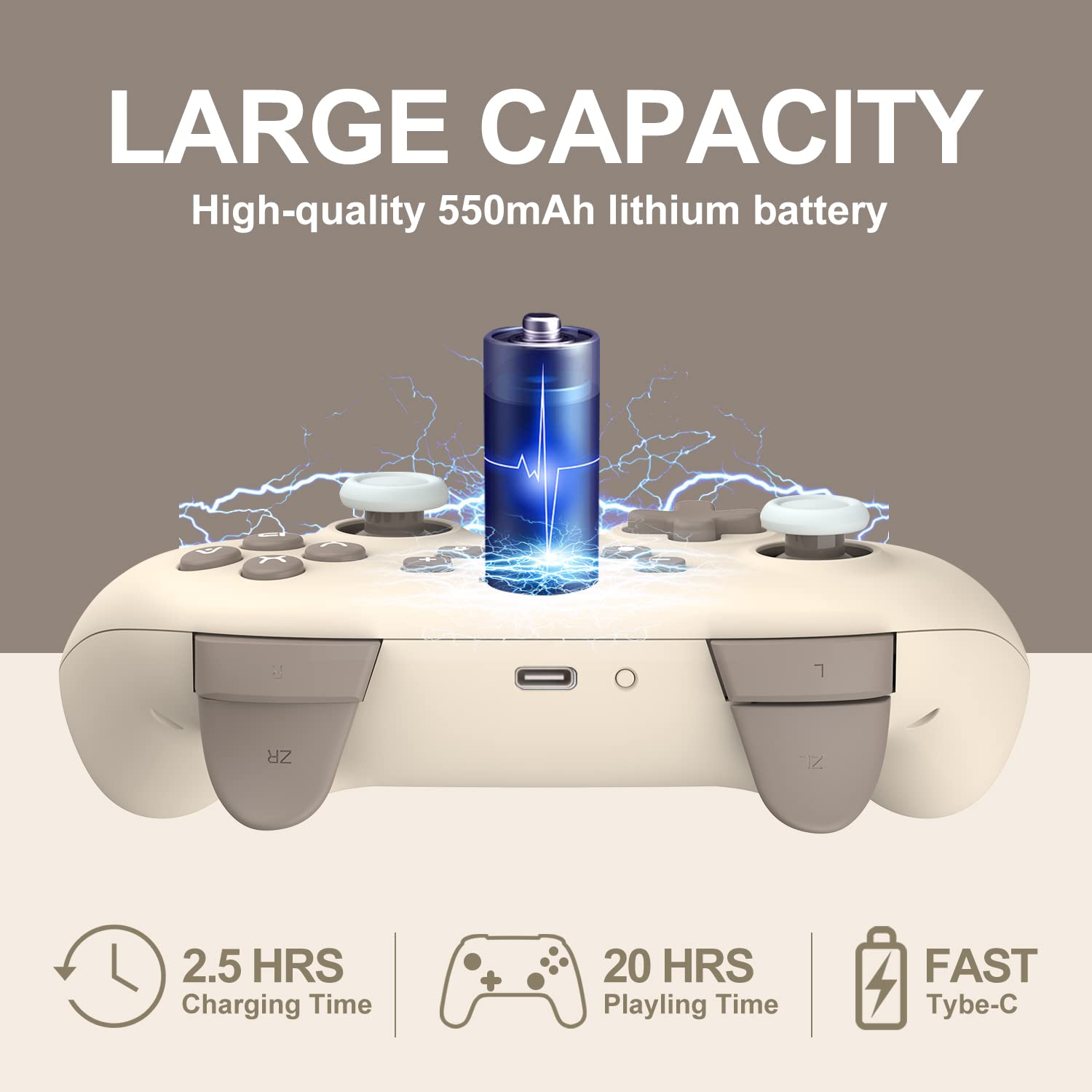 PXN P50L Wireless Switch Pro Controller, Dual Shock Gamepad Joystick Support Turbo, Macro, Gyro Axis, Wake-Up, Programmable Dual Connection for Switch/Lite/OLED/iOS (16 versions only) / PC (Brown)