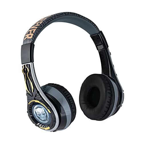 eKids Black Panther Wakanda Forever Bluetooth Headphones, Wireless Headphones with Microphone Includes Aux Cord, Volume Reduced Kids Foldable Headphones for School, Home, or Travel