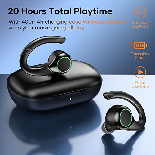 Osdfono Wireless Earbuds Bluetooth 5.2 Headphones, Wireless Earphones with Wireless Charging Case Over Ear Earhooks Waterproof Earphones Ear Buds Built in Mic for iPhone Android Sports Running Workout
