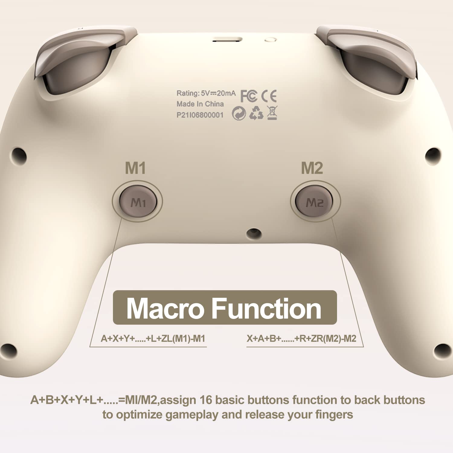 PXN P50L Wireless Switch Pro Controller, Dual Shock Gamepad Joystick Support Turbo, Macro, Gyro Axis, Wake-Up, Programmable Dual Connection for Switch/Lite/OLED/iOS (16 versions only) / PC (Brown)