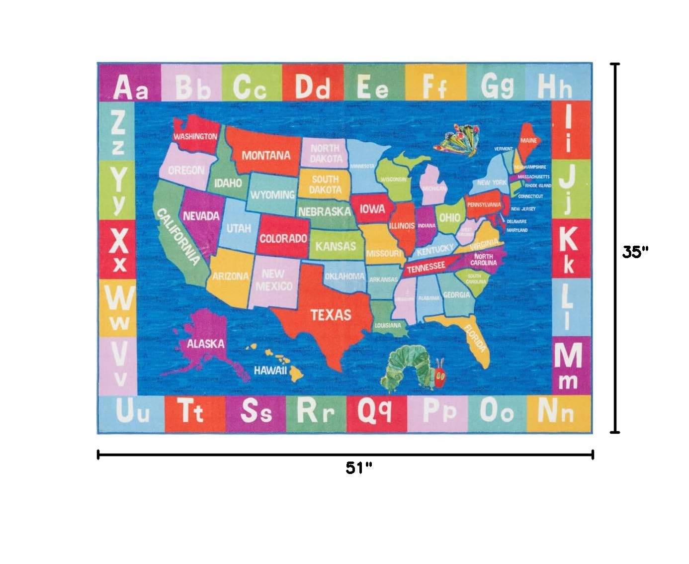 Eric Carle Elementary USA Map Kids Machine Washable Area Rug Blue/Red, 35"x51"