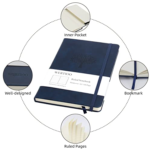 Ruled Journals Notebooks,WERTIOO Leather Diary Hardcover Classic Writing Notebook A5 160 Pages 100 gsm Thick Paper Business Gift for Men Women