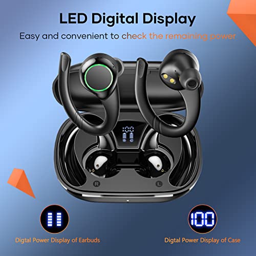 Osdfono Wireless Earbuds Bluetooth 5.2 Headphones, Wireless Earphones with Wireless Charging Case Over Ear Earhooks Waterproof Earphones Ear Buds Built in Mic for iPhone Android Sports Running Workout