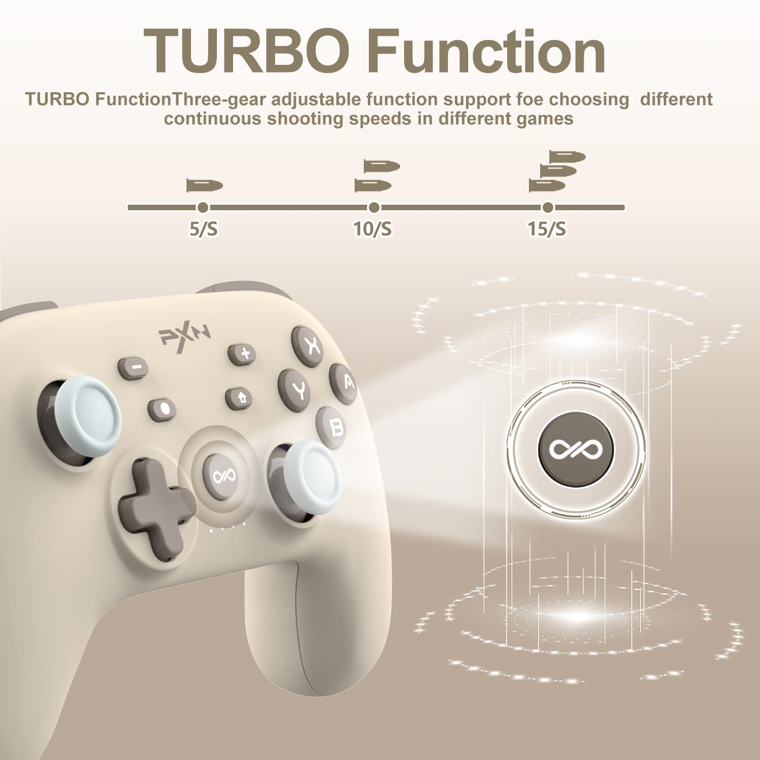 PXN P50L Wireless Switch Pro Controller, Dual Shock Gamepad Joystick Support Turbo, Macro, Gyro Axis, Wake-Up, Programmable Dual Connection for Switch/Lite/OLED/iOS (16 versions only) / PC (Brown)