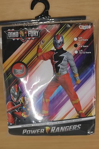 Red Ranger Muscle Costume for Kids, Official Power Rangers Dino Fury Outfit with Mask, Child Size Small (4-6)