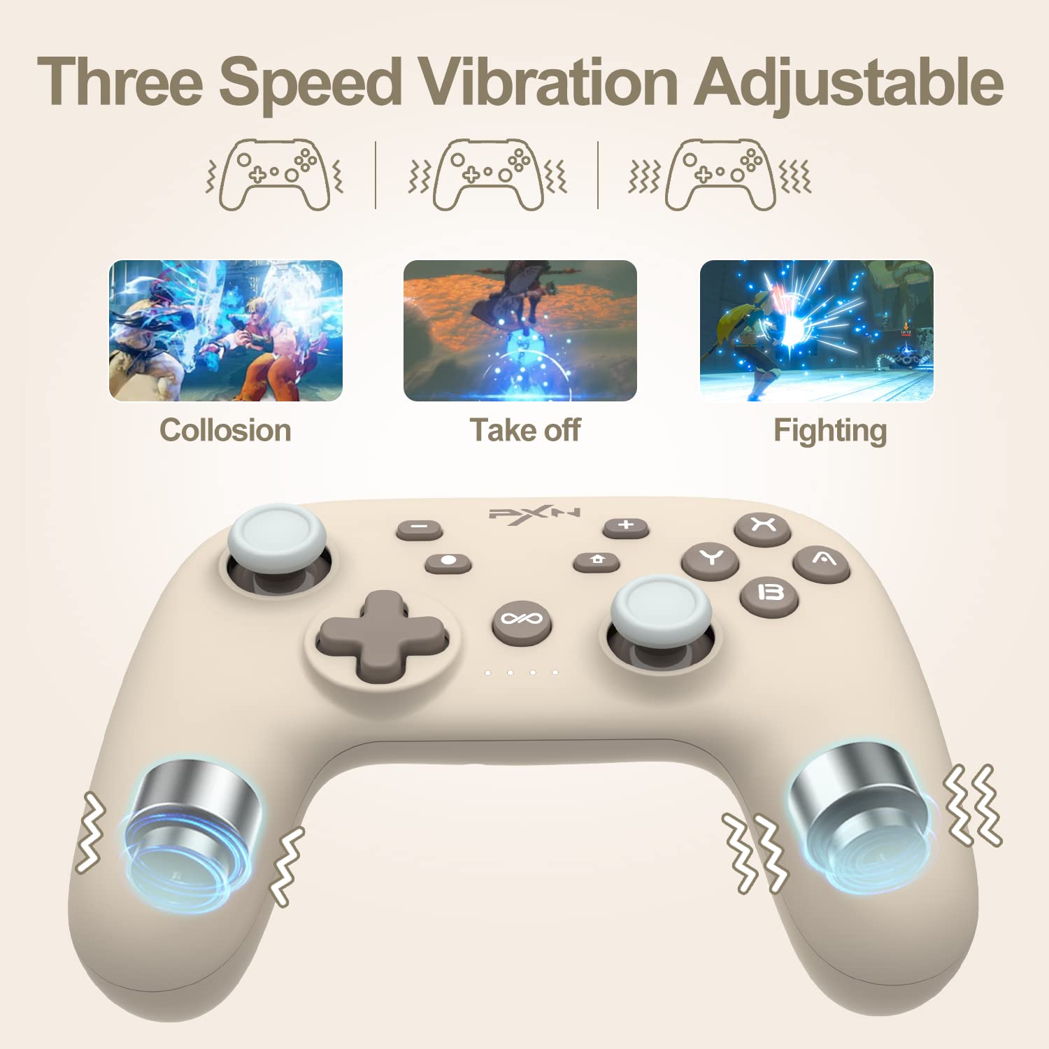 PXN P50L Wireless Switch Pro Controller, Dual Shock Gamepad Joystick Support Turbo, Macro, Gyro Axis, Wake-Up, Programmable Dual Connection for Switch/Lite/OLED/iOS (16 versions only) / PC (Brown)