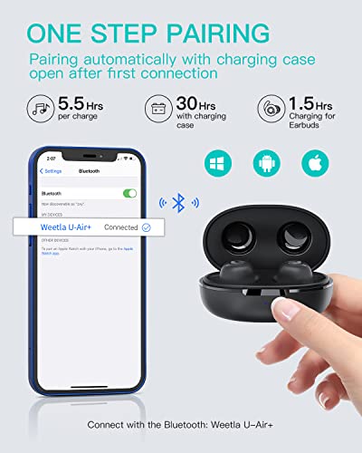 weetla Wireless Earbuds, Bluetooth5.2 Deep Bass Headphones with 4 Mics, 30 Hours Playtime, IPX7 Waterproof Stereo Sport Earphones in-Ear Buds for iOS & Android Black