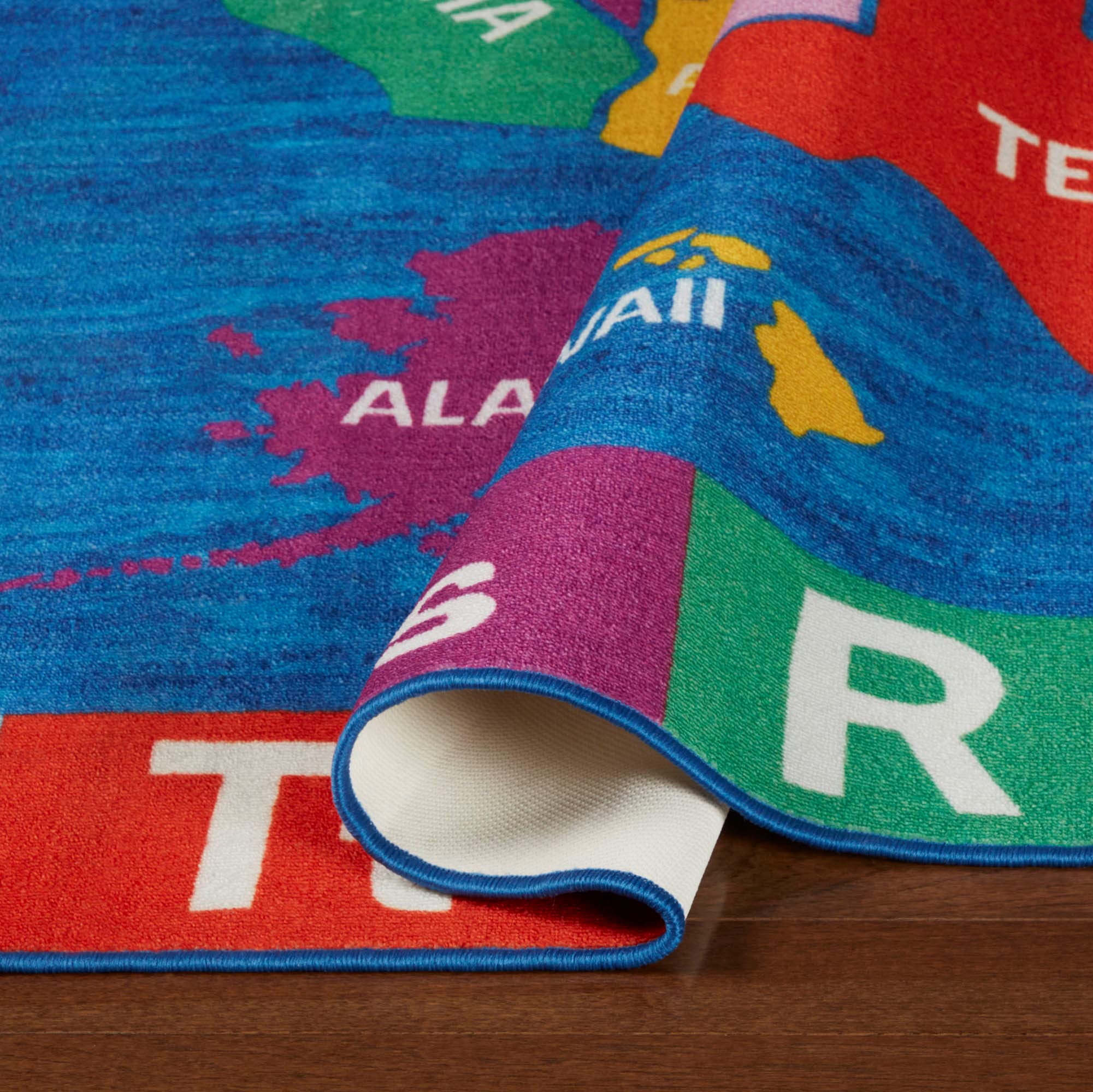 Eric Carle Elementary USA Map Kids Machine Washable Area Rug Blue/Red, 35"x51"
