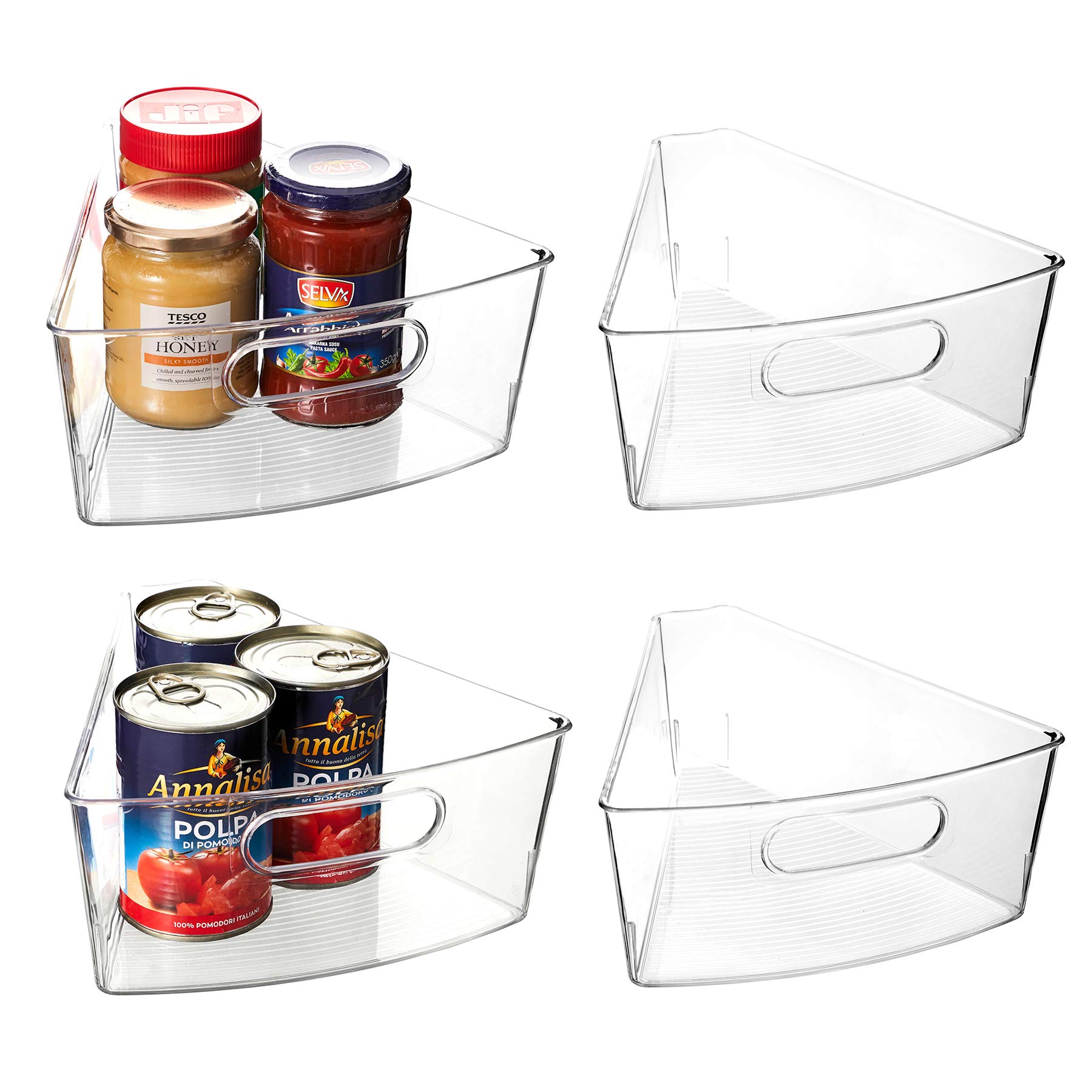 EAMAOTT Lazy Susan Organizer, Set of 4 Clear Transparent 10.2â x 9.4â x 4â Plastic Corner Kitchen Cabinet Storage Bins, 1/8 Wedge, 4" Deep Containers - Food Safe, BPA Free