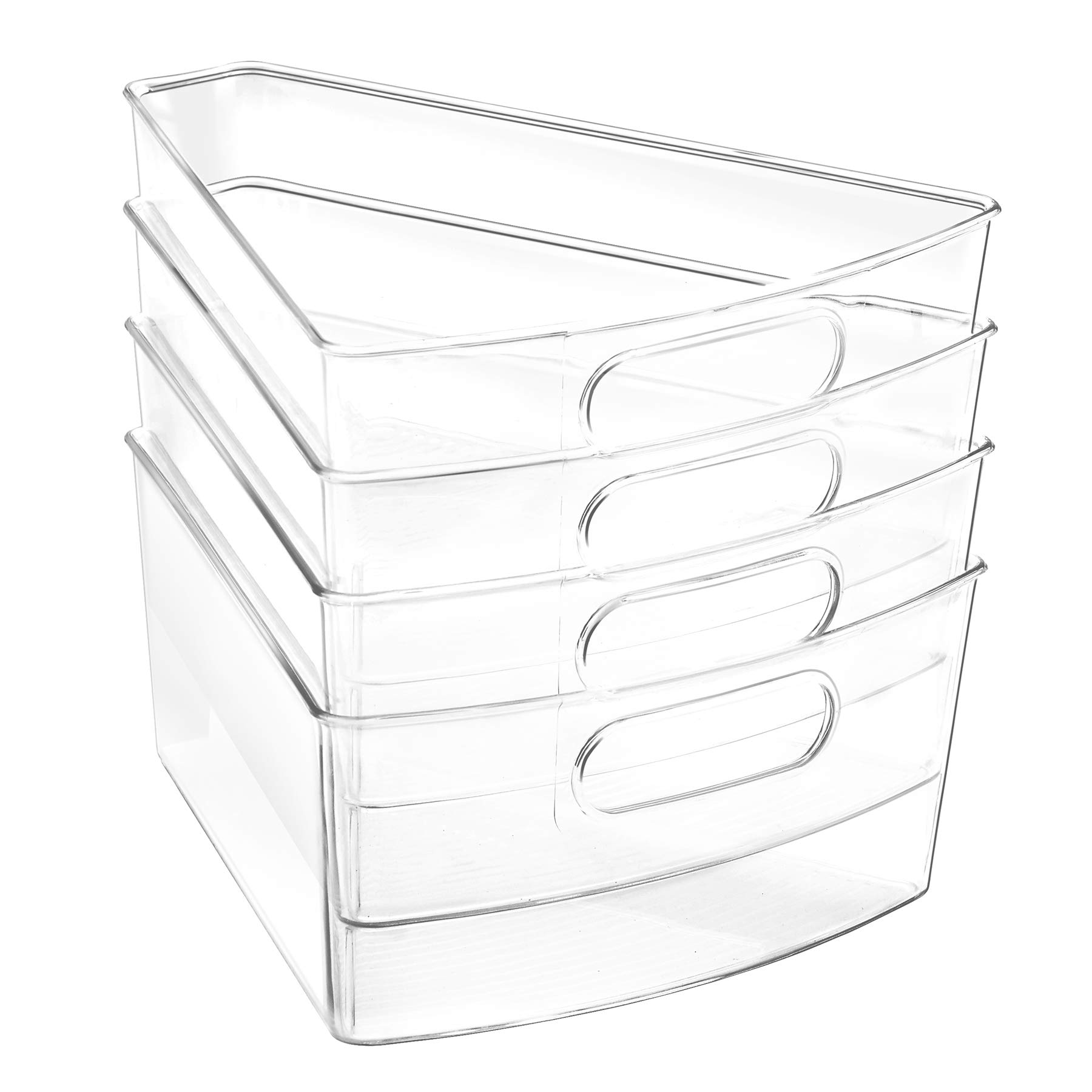 EAMAOTT Lazy Susan Organizer, Set of 4 Clear Transparent 10.2β x 9.4β x 4β Plastic Corner Kitchen Cabinet Storage Bins, 1/8 Wedge, 4" Deep Containers - Food Safe, BPA Free